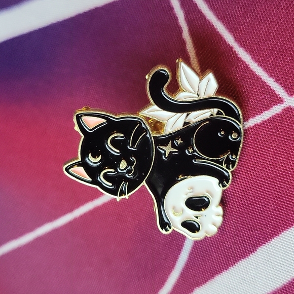 Jewelry | Brand New Cat Skull Enamel Pin | Poshmark